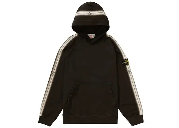 Supreme Stone Island Stripe Hooded Sweatshirt - Black