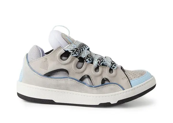 LANVIN Leather Curbin Sneakers - Grey/light Blue