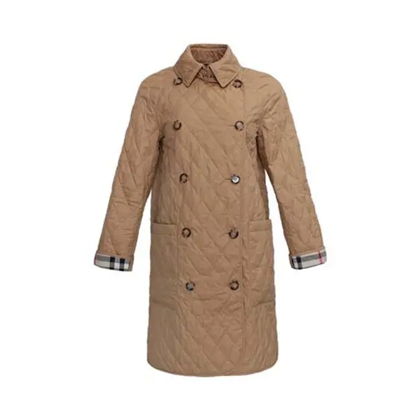 Burberry Tything Diamond Quilted Long Jacket - Beige