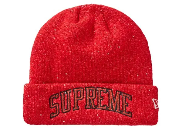 Supreme New Era Metallic Arc Beanie - Red