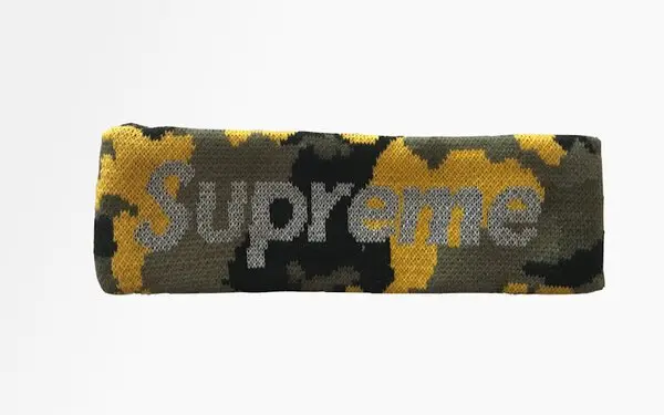 Supreme New Era Reflective Logo Headband - Yellow Camo