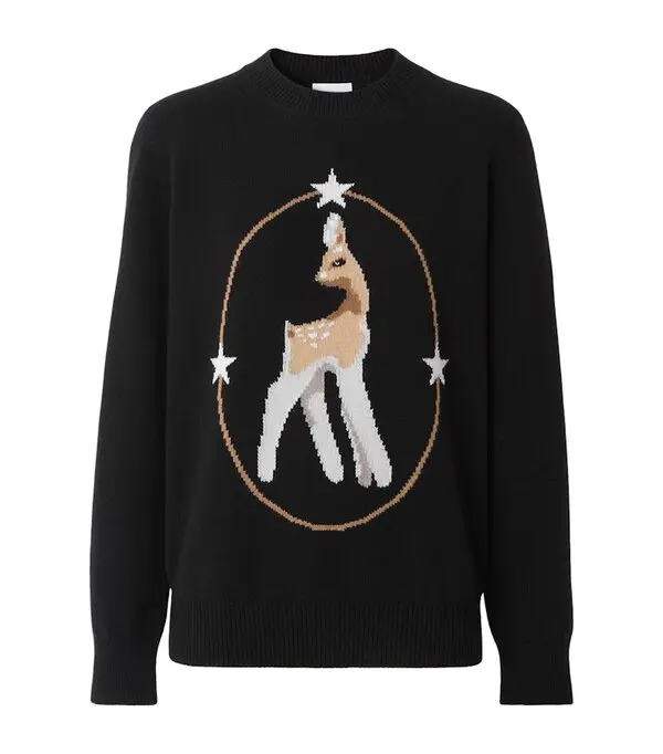 Burberry Wool-blend Deer Motif Sweater - Black