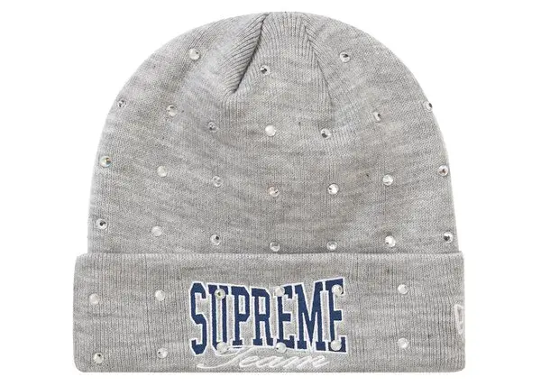 Supreme New Era Rhinestone Beanie - Heather Grey