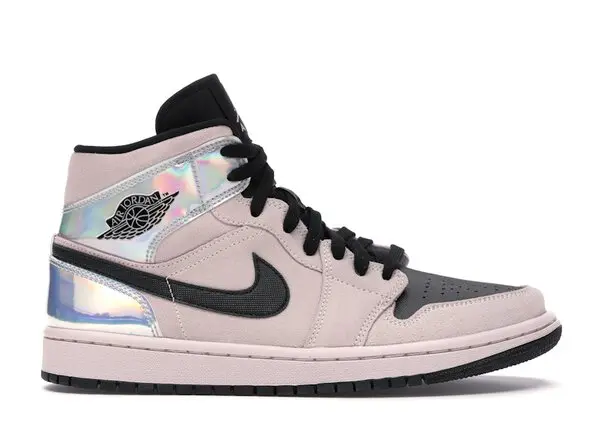 JORDAN 1 Mid Dirty Powder Iridescent Sneakers - Barely Rose/black