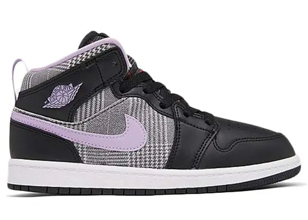JORDAN 1 Mid Houndstooth Sneakers - Black/lilac/white
