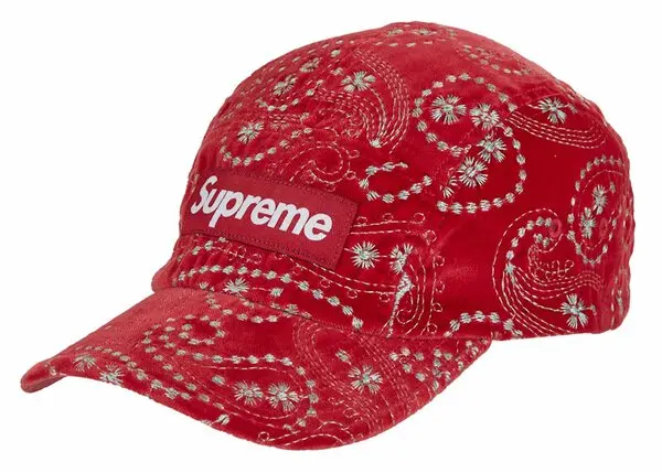Supreme Velvet Paisley Camp Cap - Red