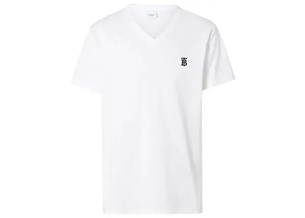 Burberry Monogram Motif Embroidered V Neck Tee Shirt