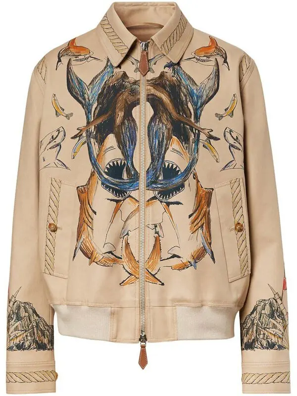 Burberry Sketch Print Harrington Jacket - Beige