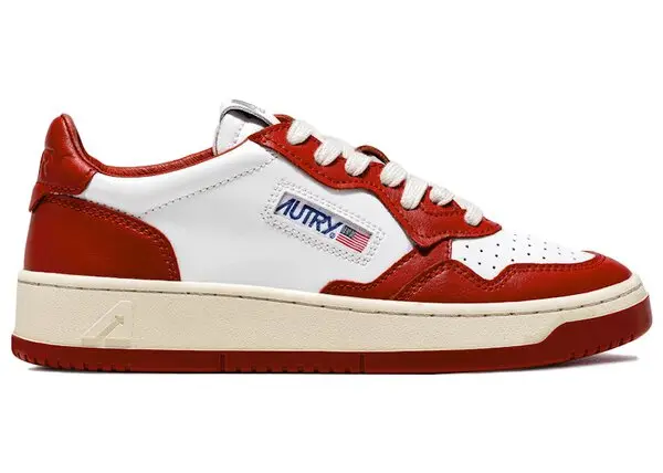 AUTRY Medalist Leather Low Top Sneaker - Red/white/cream