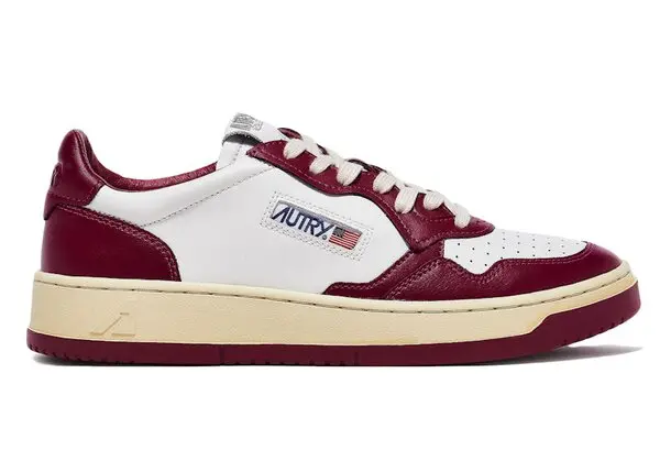 AUTRY Medalist Leather Low Sneakers - Burgundy/white/cream