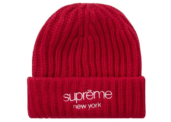 Supreme Classic Logo Chunky Ribbed Beanie - Red | Editorialist