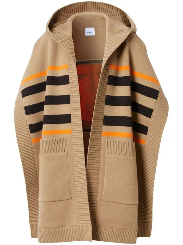 Burberry Monogram Intarsia Knit Cape - Beige/orange