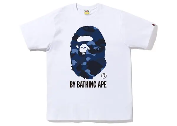 A BATHING APE Camo Bathing Ape Tee Shirt - White Navy Blue