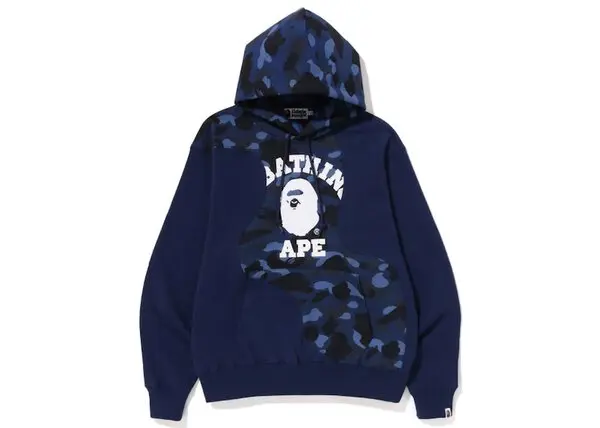 A BATHING APE Camo College Cutting Relaxed Fit Hoodie - Navy Blue