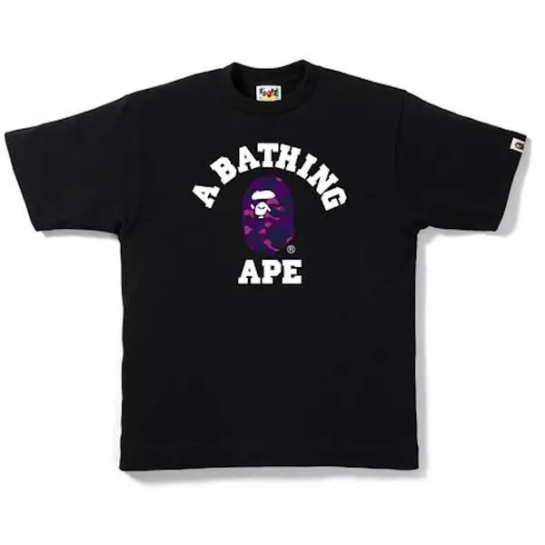 A BATHING APE Camo College Tee Shirt - Black/purple