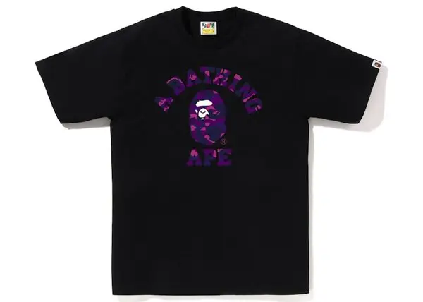 A BATHING APE Camo College Tee Shirt - Black Purple