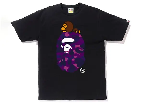 A BATHING APE Camo Milo On Big Ape Relaxed Tee Shirt - Black/purple