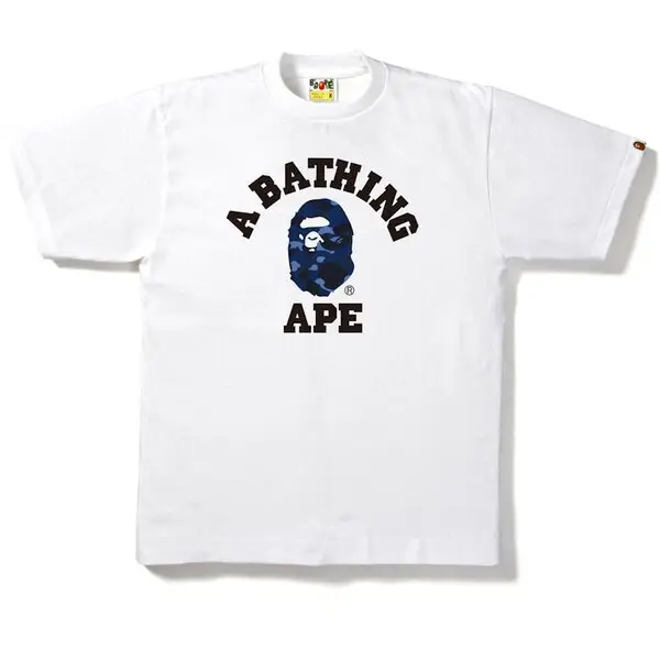 A BATHING APE Camo College Tee Shirt Tee Shirt - White/navy Blue