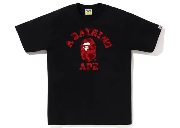 A BATHING APE Camo College Tee Shirt - Black Red