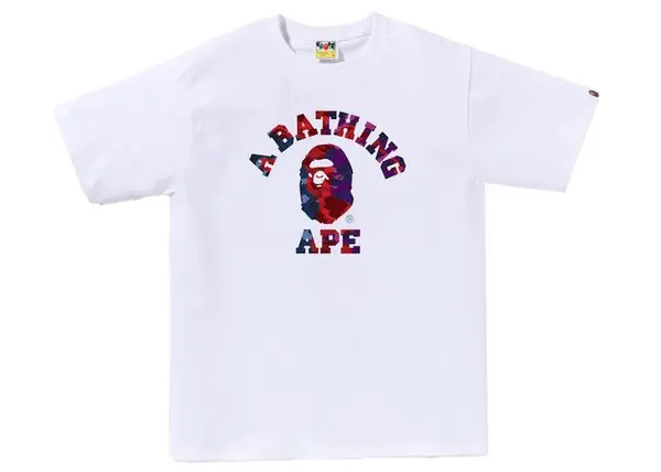 A BATHING APE Camo Crazy College Tee Shirt - White