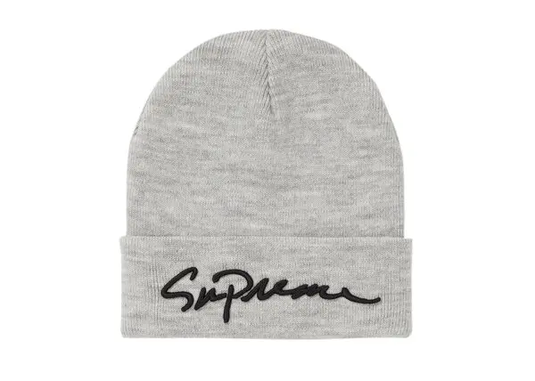Supreme Classic Script Beanie - Heather Grey