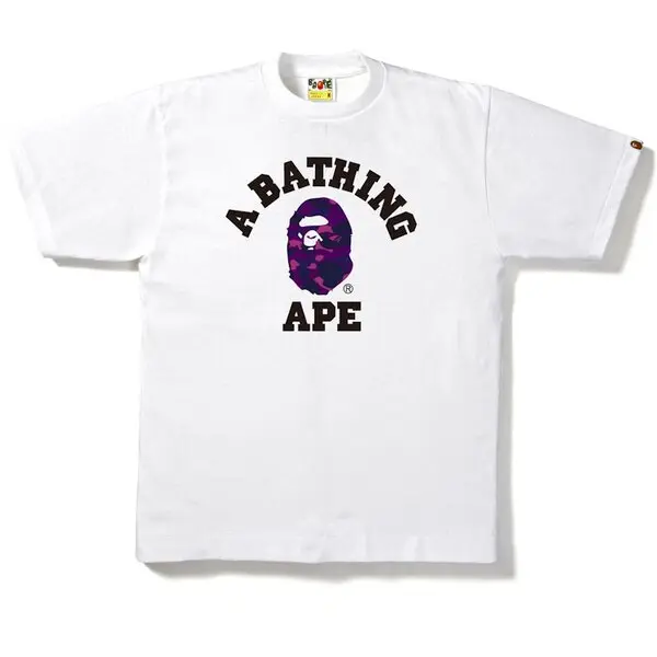 A BATHING APE Camo College Tee Shirt - White/purple