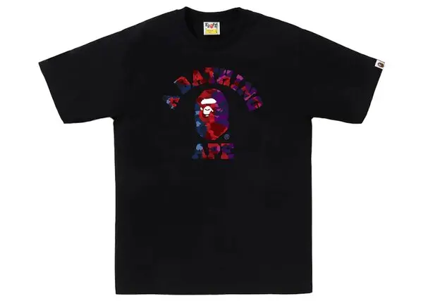 A BATHING APE Camo Crazy College Tee Shirt - Black