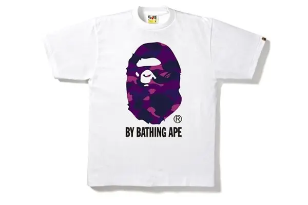 A BATHING APE Camo Bathing Tee Shirt - White/purple