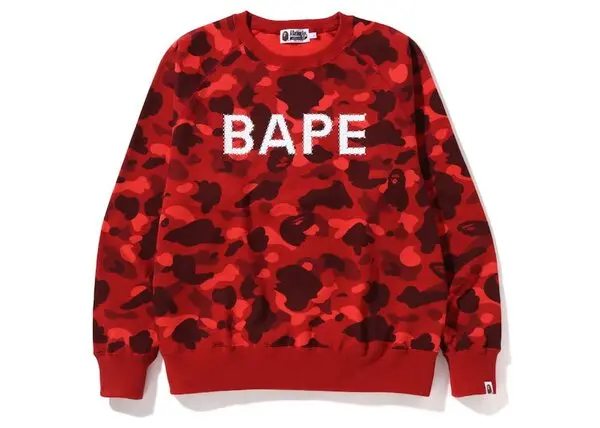 A BATHING APE Camo Crystal Stone Relaxed Fit Crewneck Sweatshirt - Red