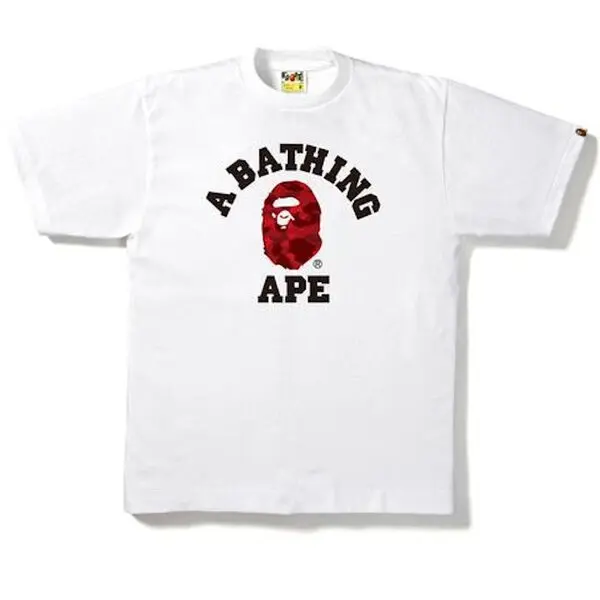 A BATHING APE Camo College Tee Shirt - White/red