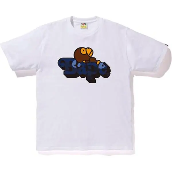 A BATHING APE Camo Milo On T-shirt - White/navy Blue
