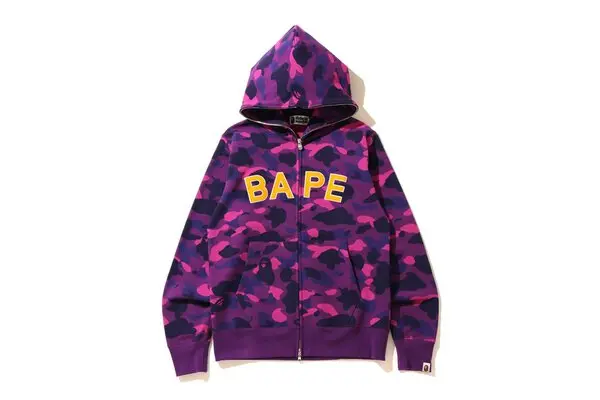 A BATHING APE Camo Logo Full Zip Hoodie - Purple