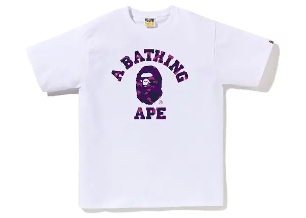 A BATHING APE Camo College Tee Shirt - White Purple