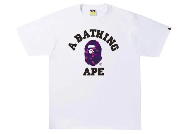 A BATHING APE Camo College Tee Shirt - White/purple