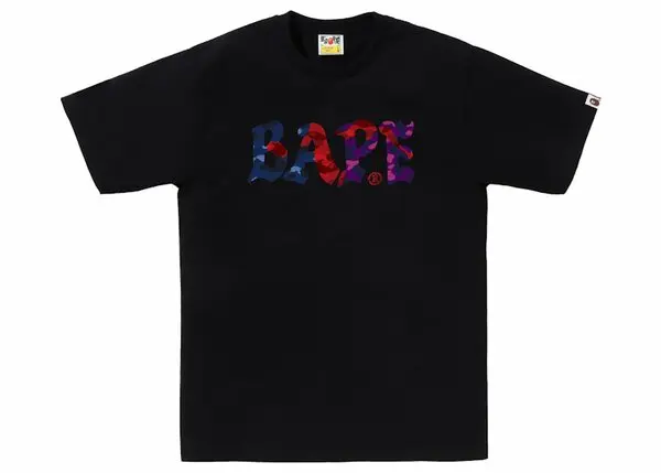 A BATHING APE Camo Crazy Logo Tee Shirt - Black