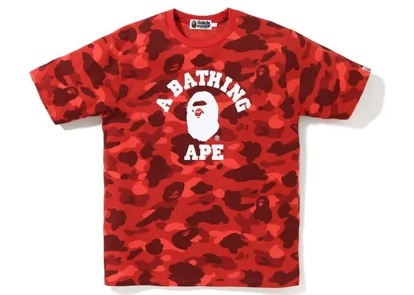 A BATHING APE Camo College Tee Shirt - Red
