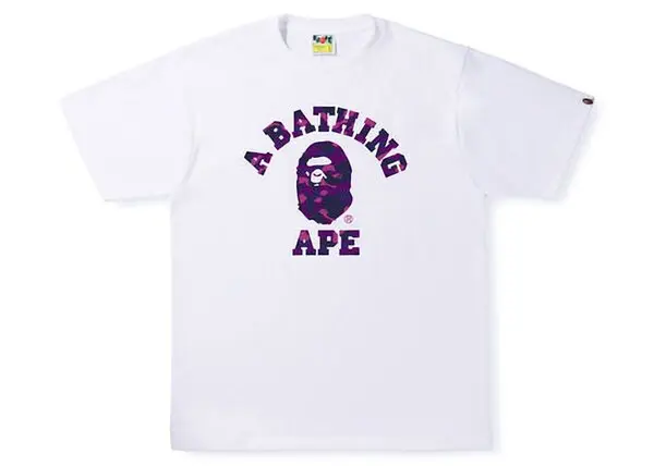 A BATHING APE Camo College Tee Shirtin - White/purple