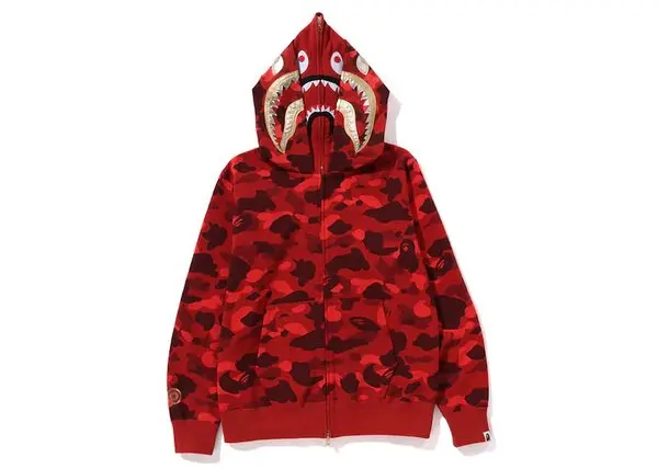 A BATHING APE Camo Double Shark Full Zip Hoodie - Red