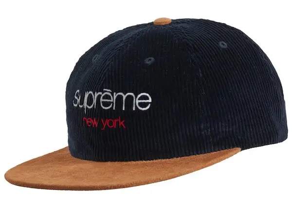 Supreme Classic Logo Corduroy 6-panel Cap - Navy Blue