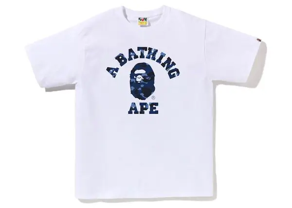A BATHING APE Camo College Tee Shirt - White Navy Blue