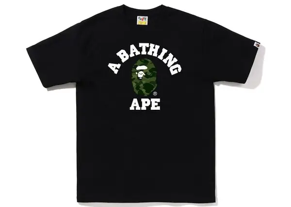 A BATHING APE Camo College Tee Shirt - Black Green