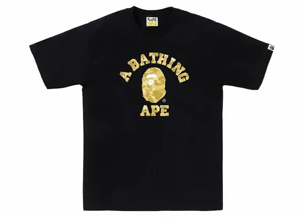 A BATHING APE Camo College Tee Shirt - Black/yellow