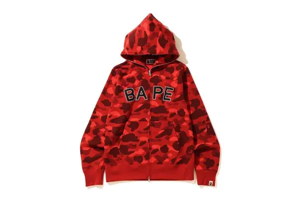 A BATHING APE Camo Logo Full Zip Hoodie - Red