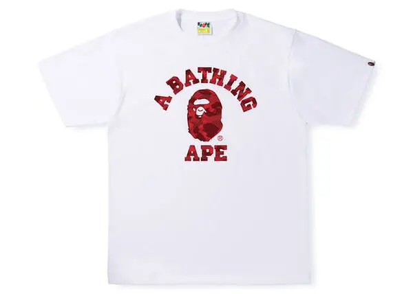 A BATHING APE Camo College Tee Shirt - White/red