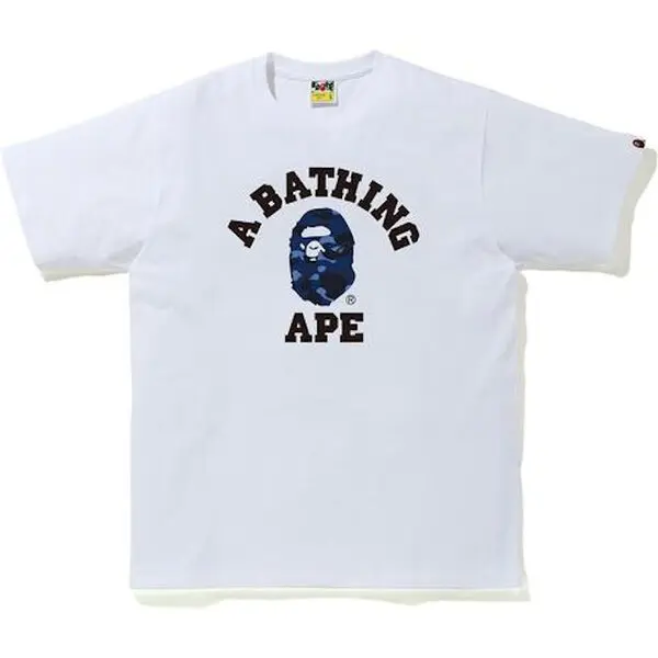 A BATHING APE Camo College Tee Shirt - White/navy Blue