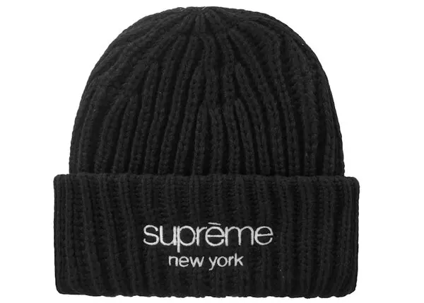 Supreme Classic Logo Chunky Ribbed Beanie - Black