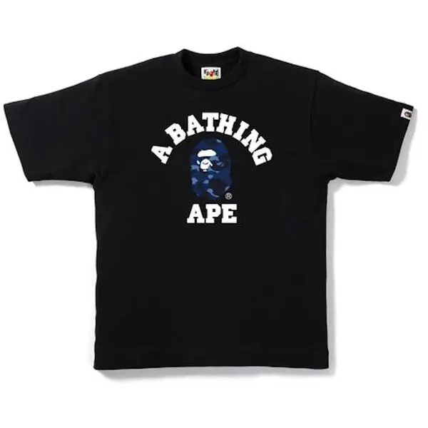 A BATHING APE Camo College Tee Shirt - Black/navy Blue
