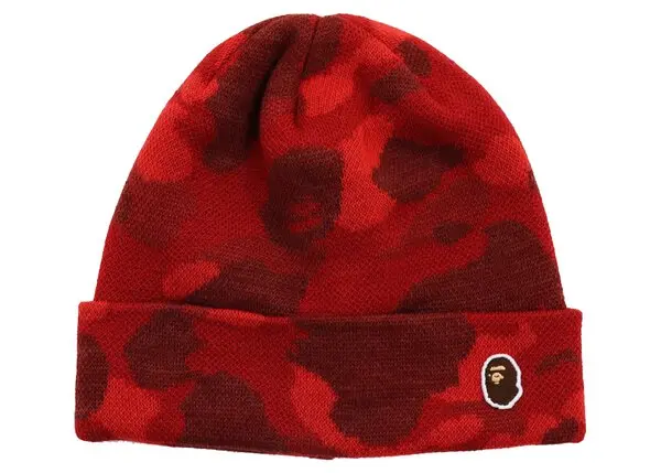 A BATHING APE Camo Knit Cap - Red