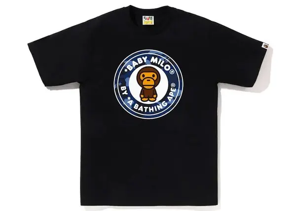 A BATHING APE Camo Milo Busy Works Tee Shirt - Black/navy Blue