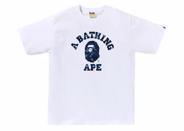 A BATHING APE Camo College Tee Shirt - White/navy Blue